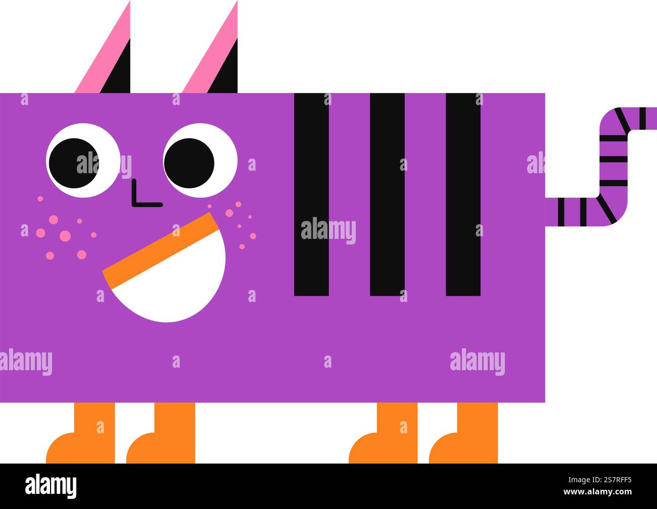 Abstract cat character with ears and striped tail, facial expression ...