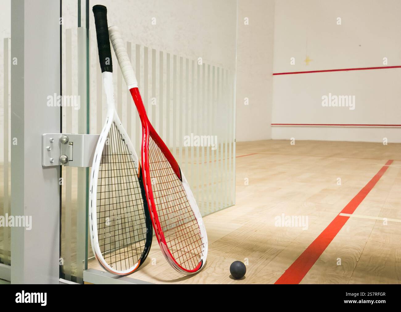Sports, above and racket on squash court for competition, challenge and ...