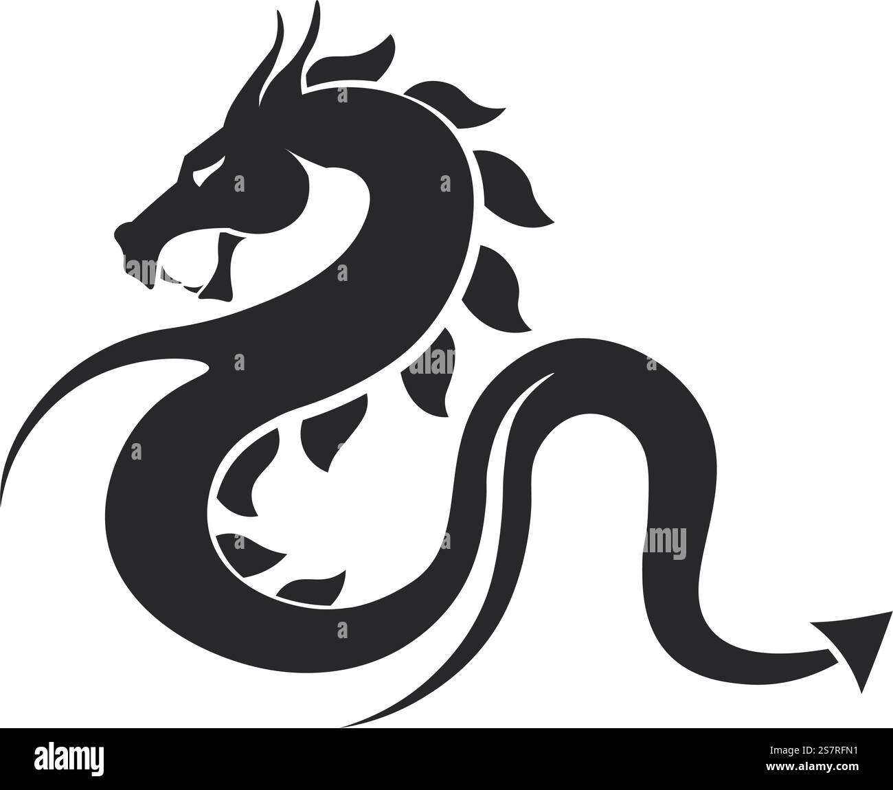 Dragon silhouette, isolated reptile or folklore animal with tail and ...