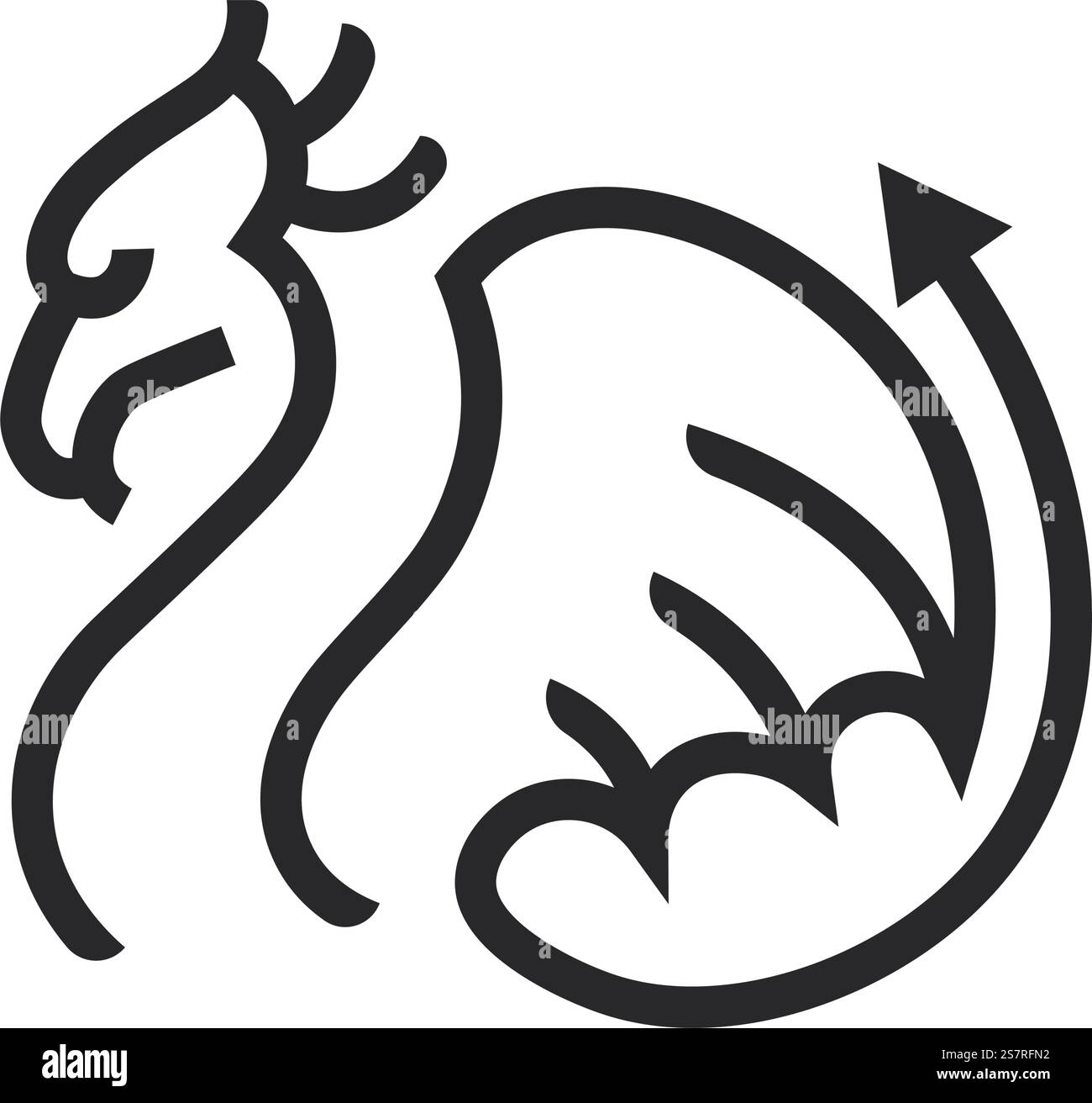 Abstract dragon drawing, isolated reptile animal with long tail and ...