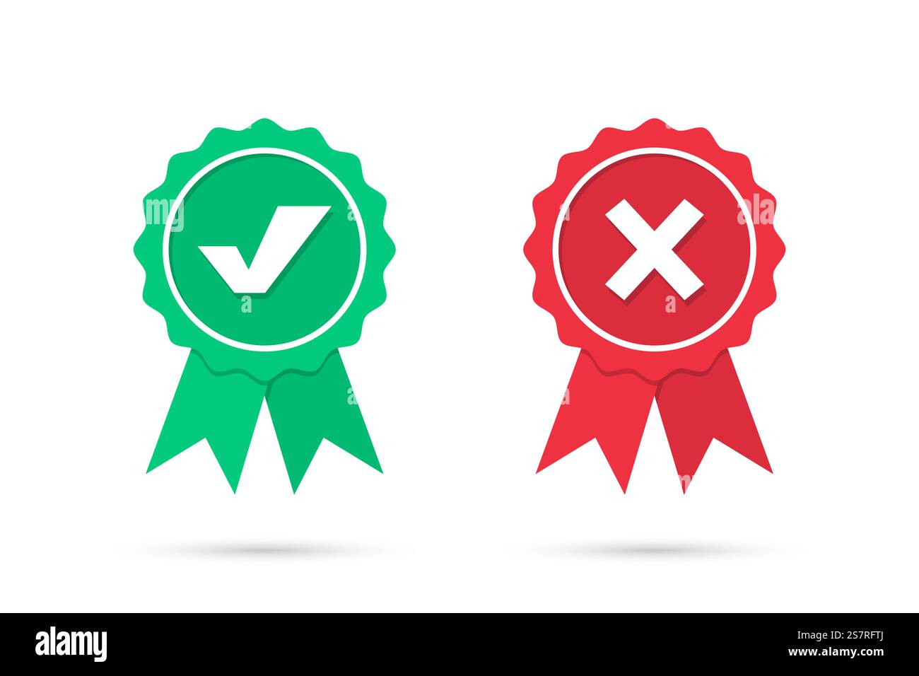 Check and cross medal in a flat design. Verification, approved medal ...