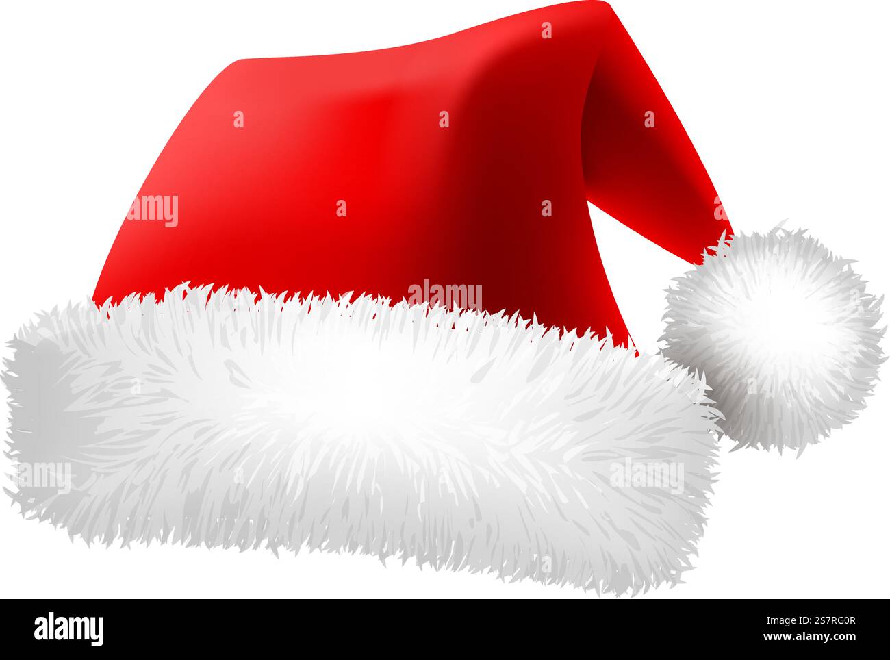 December holiday headdress. Realistic santa red hat isolated on white ...