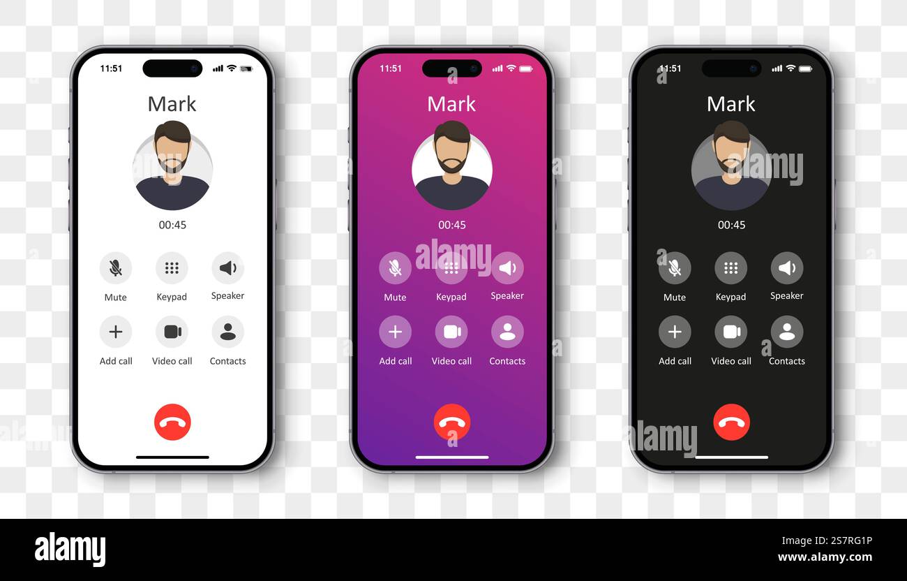 Smartphone with call interface app in screen on a transparent ...