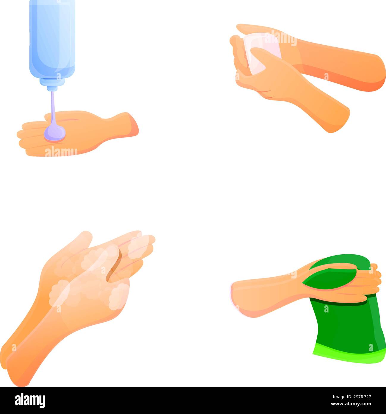 Hand washing icons set cartoon vector. Human hand during washing ...
