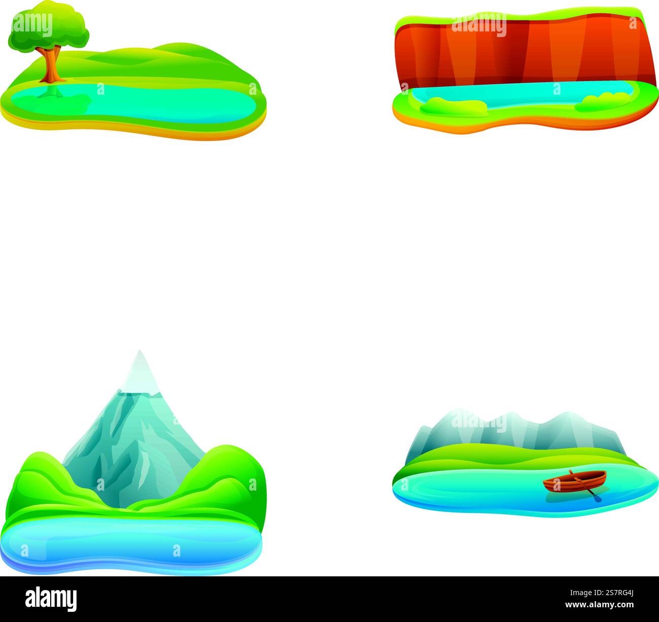 Lake icons set cartoon vector. Various beautiful lake. Natural ...