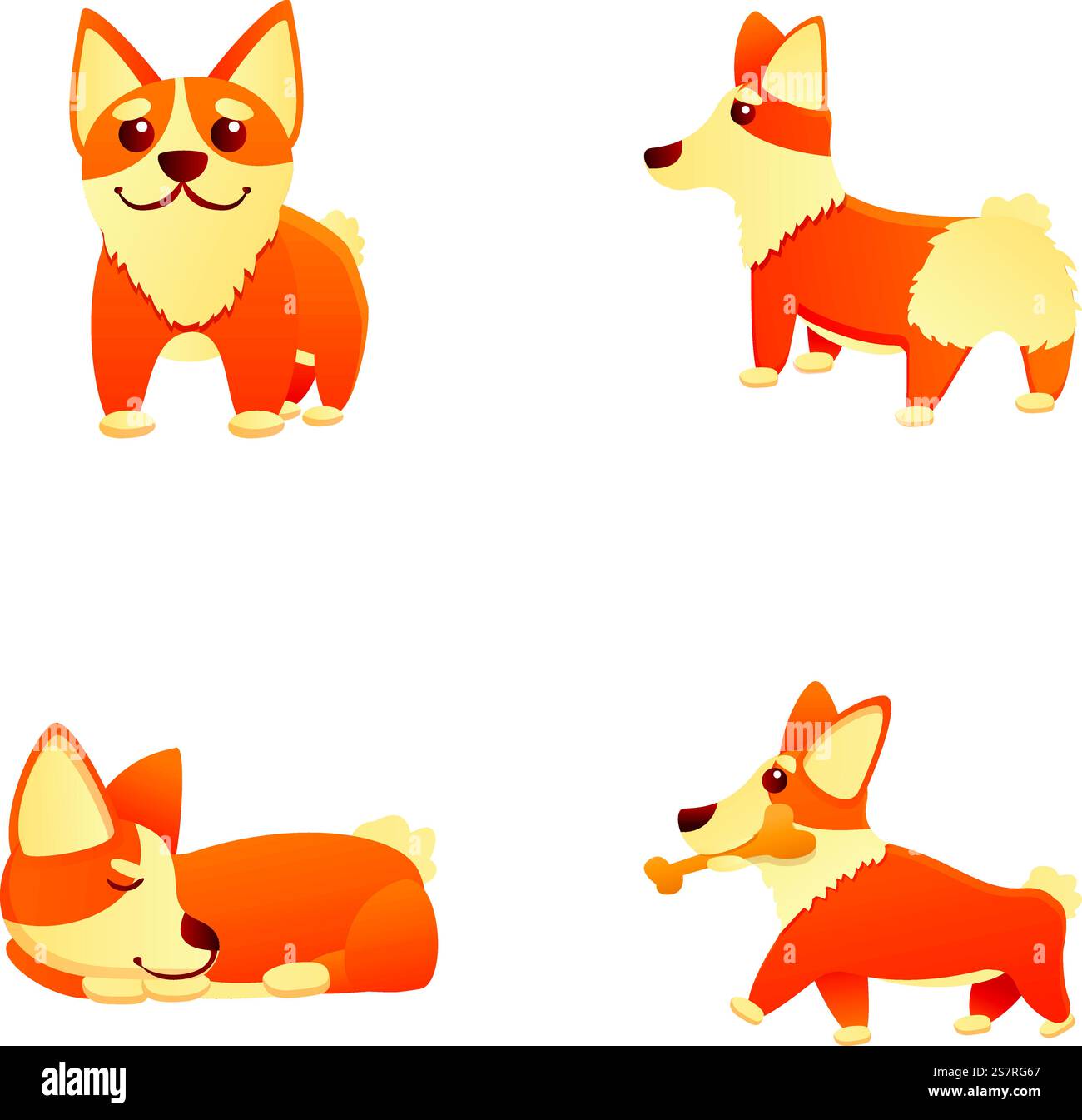Corgi dog icons set cartoon vector. Cute standing, running and lying ...