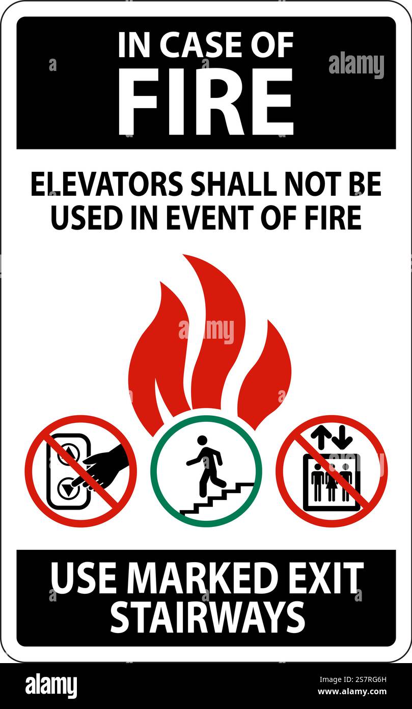 In Case Of Fire Sign: Elevators Shall Not Be Used In Event Of Fire, Use ...