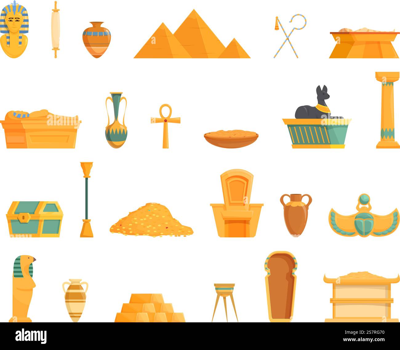 Pharaoh tomb icons set cartoon vector. Ancient pillar pyramid. Pile ...