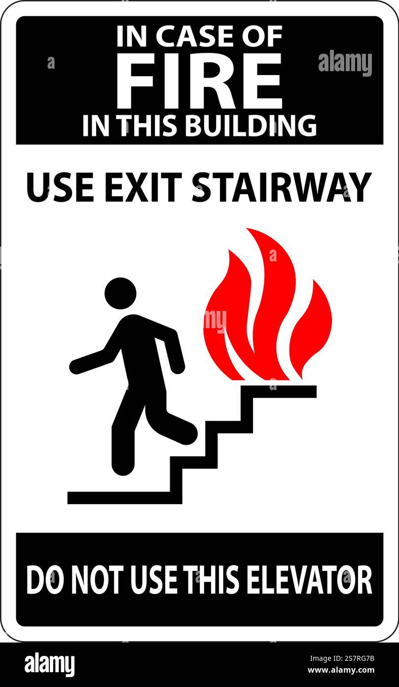 In Case Of Fire Sign Use Exit Stairways, Do Not Use This Elevator Stock ...