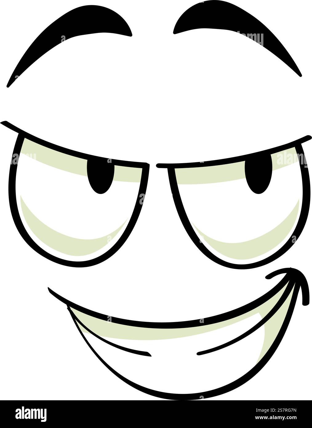 Sneaky face. Funny comic emoji with evil smile isolated on white background. Sneaky face. Funny ...