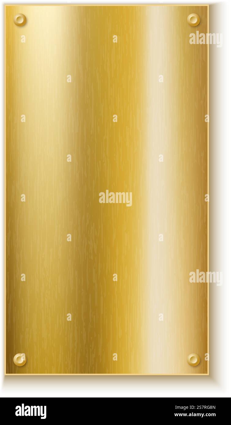 Screw fixed wall board. Realistic golden plate isolated on white ...