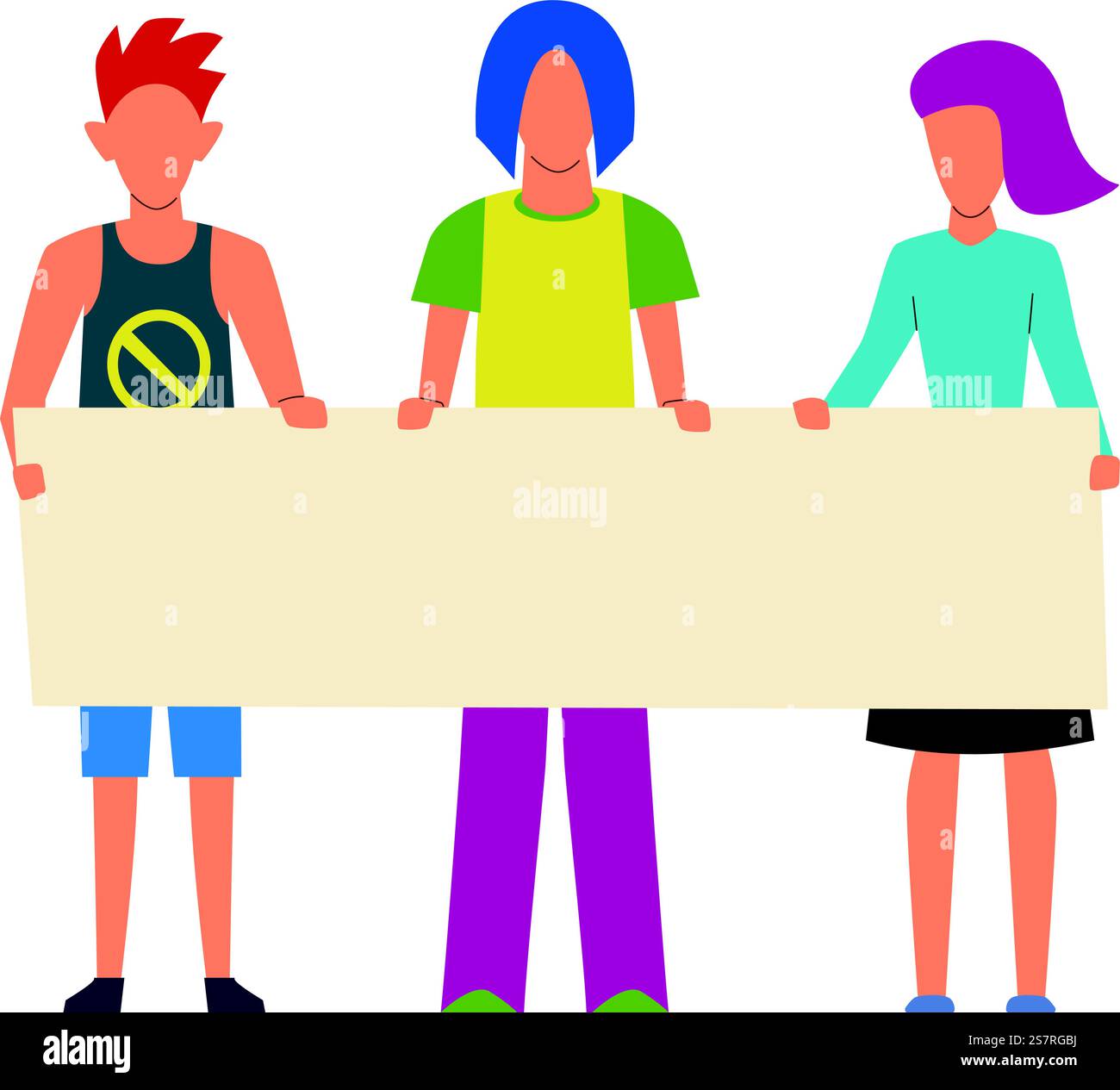 People group protesting together with blank paper banner isolated on ...