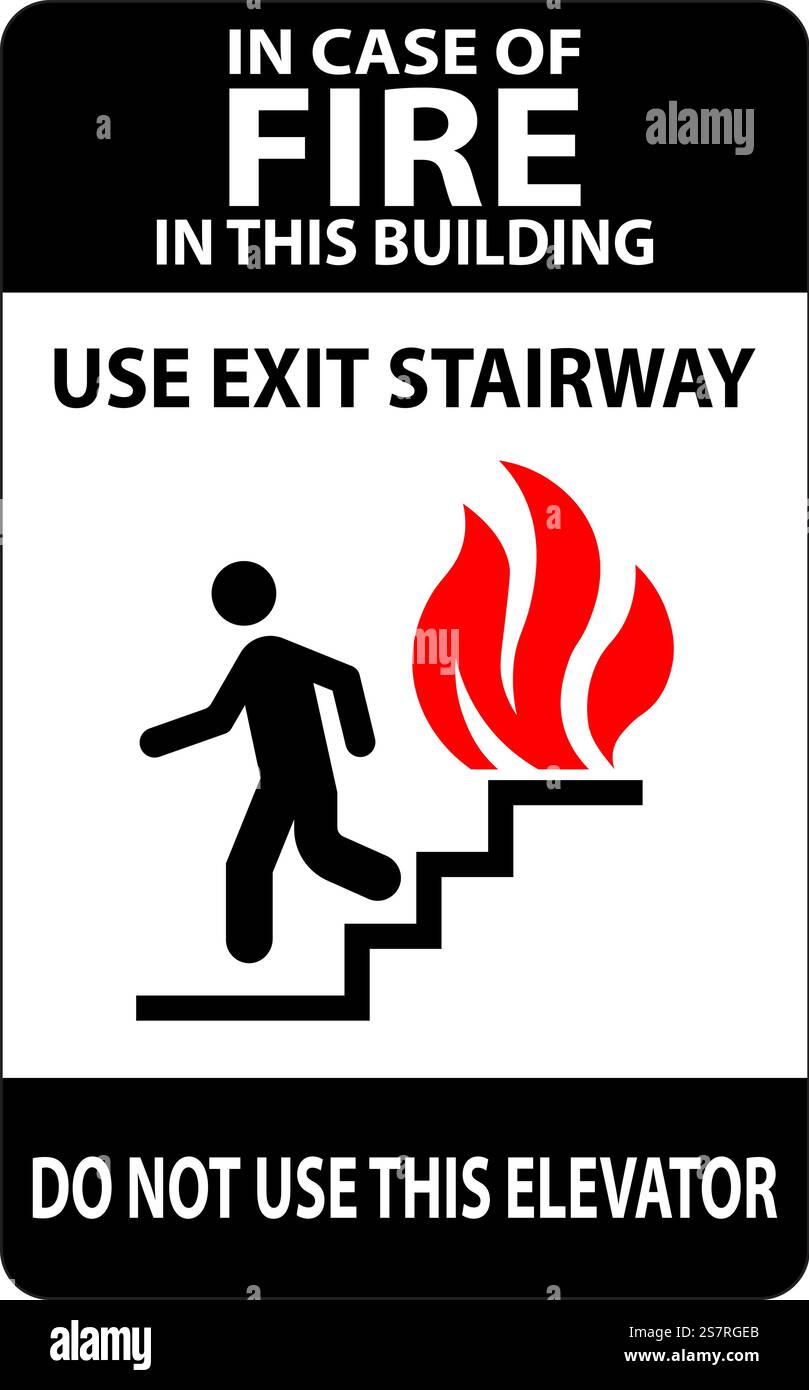 In Case Of Fire Sign Use Exit Stairways, Do Not Use This Elevator Stock ...