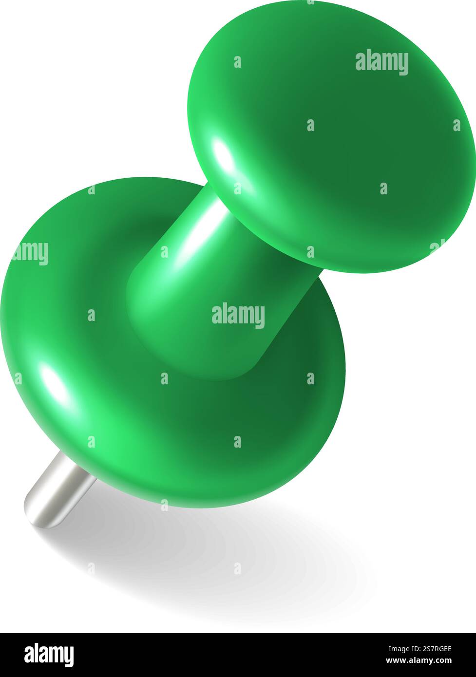 Green paper attach. Plastic realistic push pin isolated on white ... Green paper attach. Plastic realistic push pin isolated on white ...