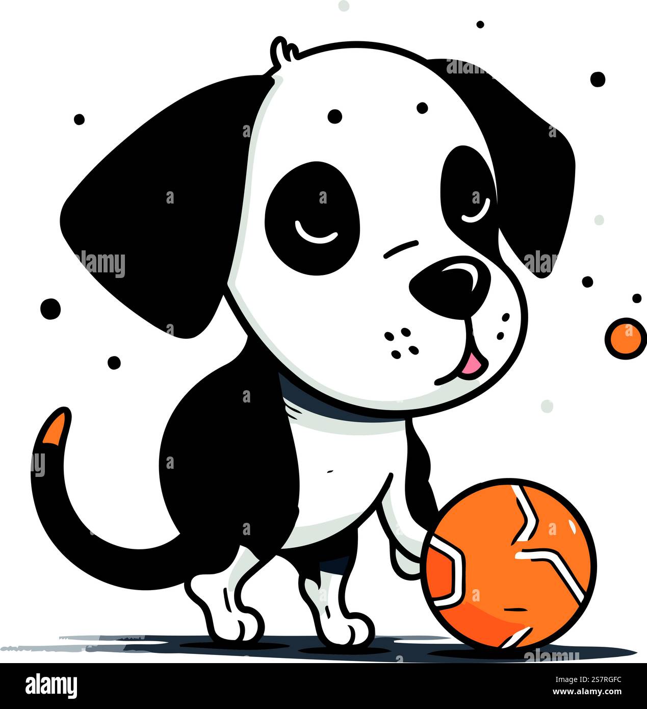 Cute cartoon dog playing with a ball. Vector illustration isolated on ...