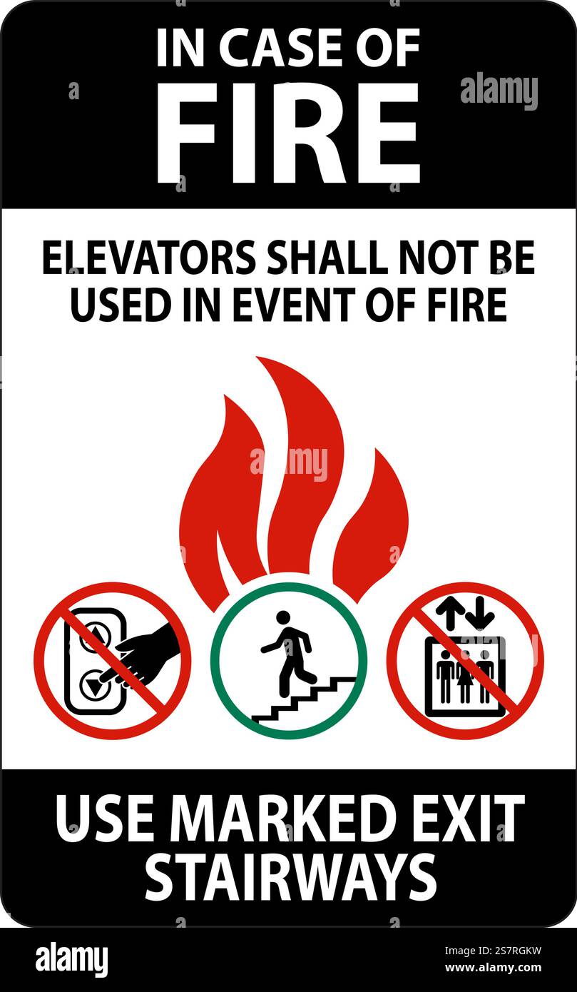 In Case Of Fire Sign: Elevators Shall Not Be Used In Event Of Fire, Use ...