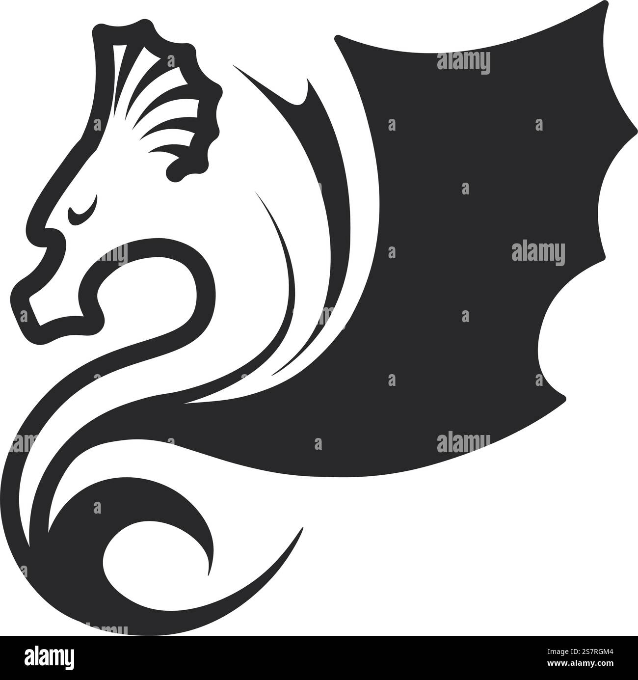 Dragon with wings, large reptilian creature isolated icon. Folklore and ...