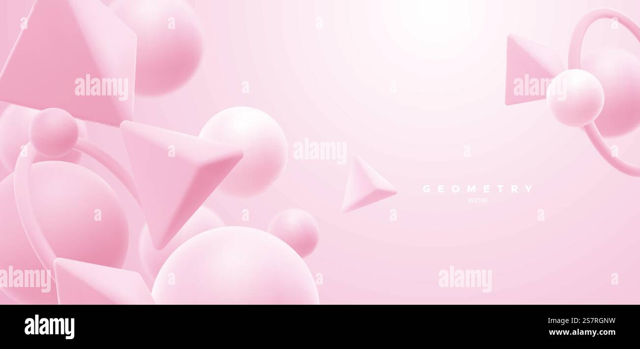 Pink geometric shapes backdrop. Abstract background. Vector 3d ...