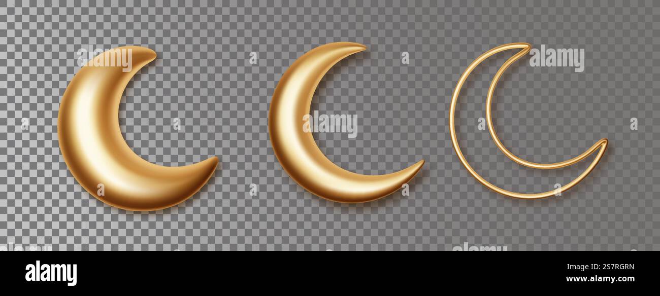 Crescent moons 3d golden decorative vector elements isolated on ...