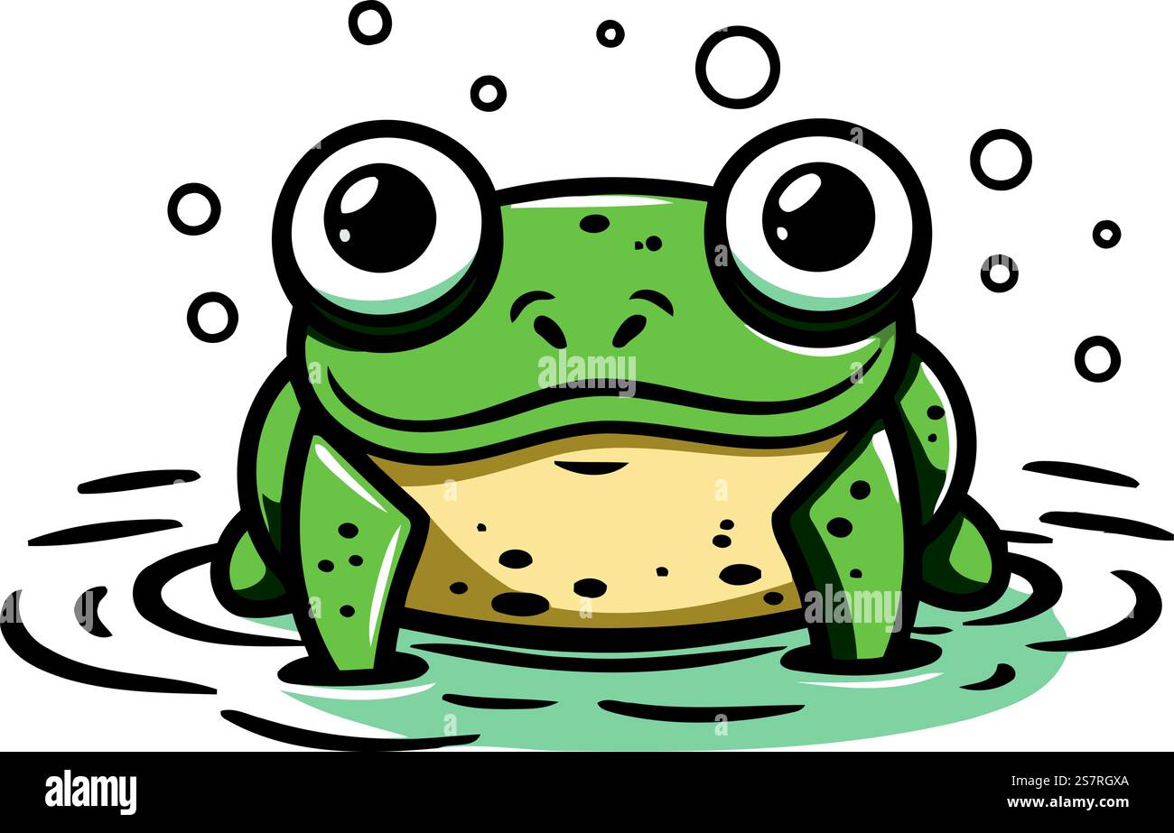 Frog in water. Cute cartoon character. Vector illustration Stock Vector ...