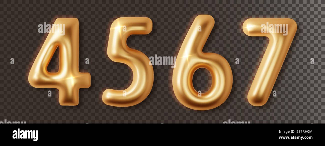 Golden chrome numbers set 3d realistic. Metal golden glossy font number ...