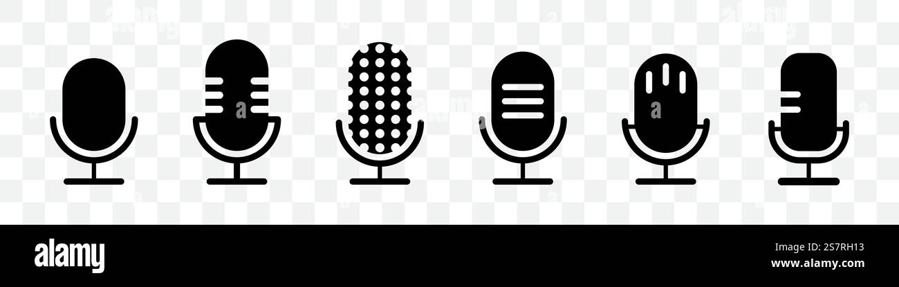 Microphone icon collection. Black microphone logo collection. Podcast ...