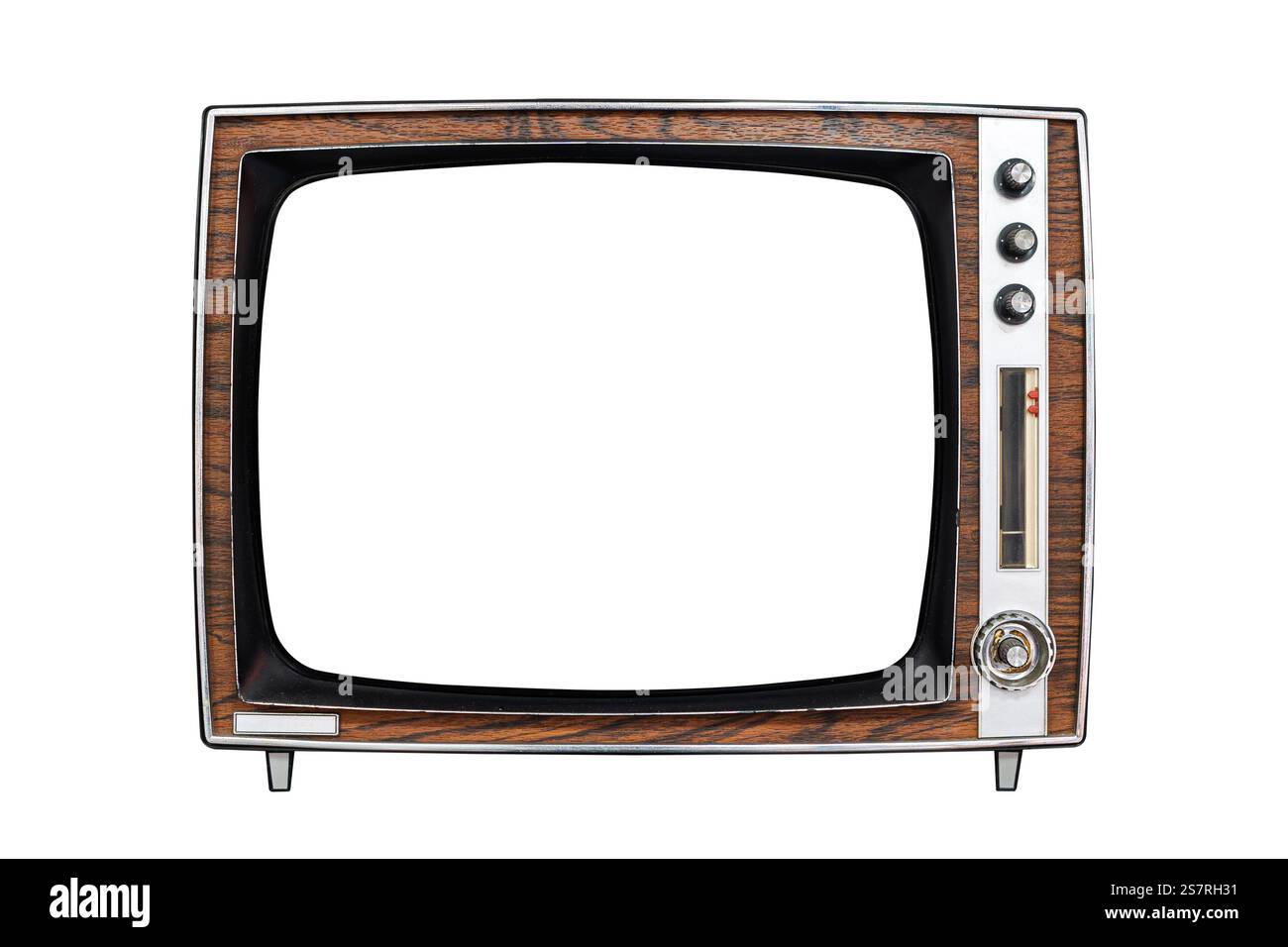 A vintage television set featuring a wood frame and retro design with ...
