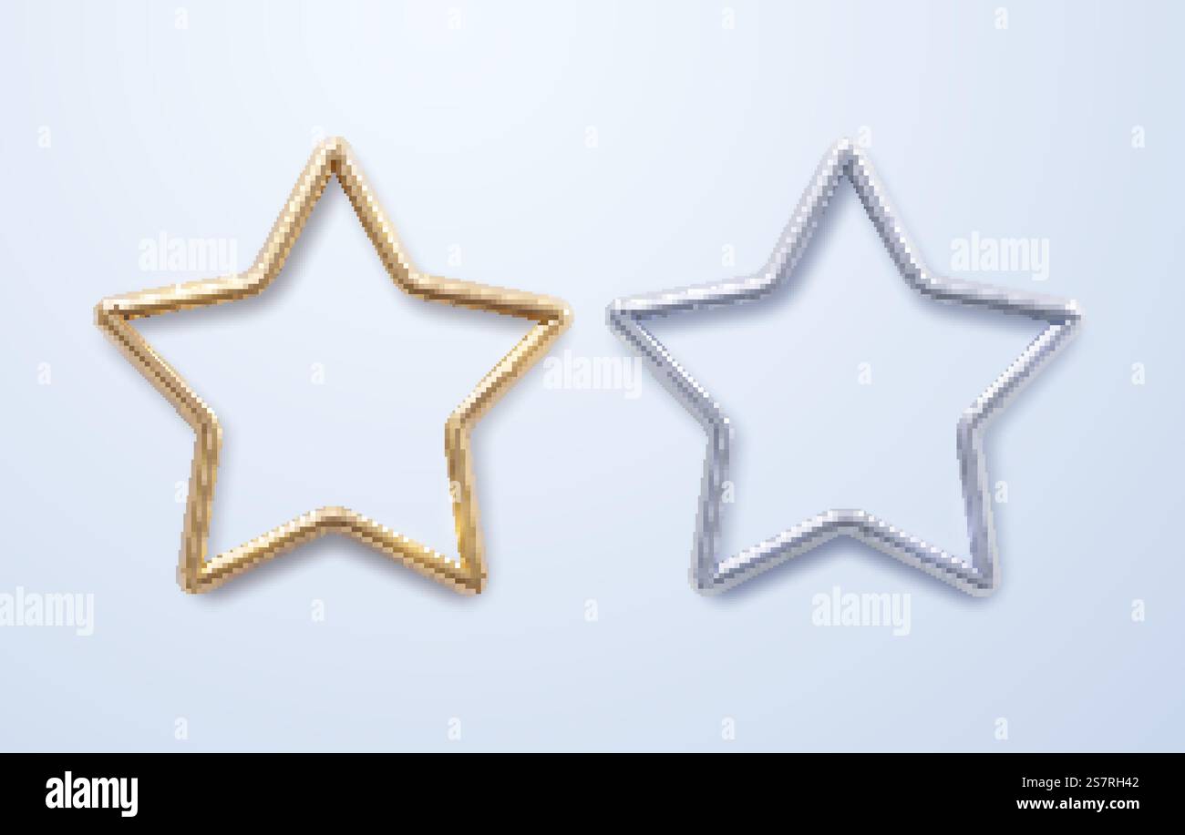 Golden and silver star frames isolated on white background. Vector 3d ...