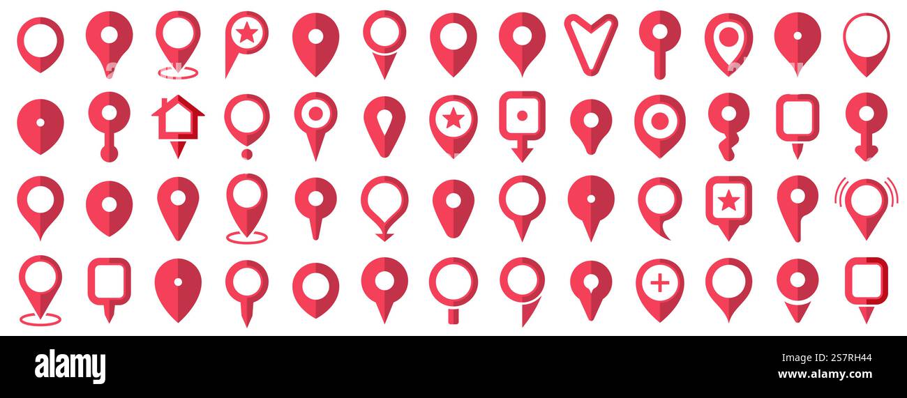 Red location pin icons. Map pointer markers. Set of red map pin icons ...