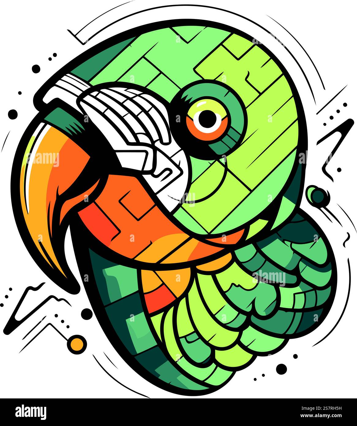 Vector illustration of parrot head with maze on white background. Line ...