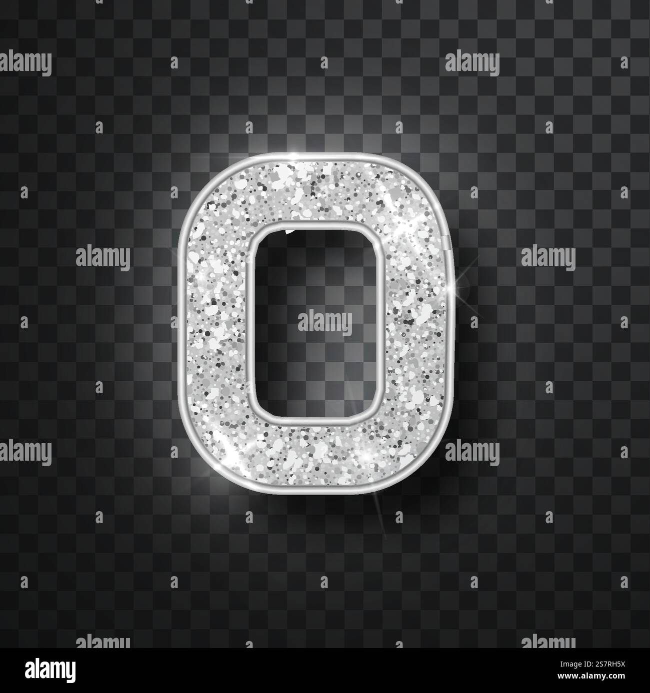Silver glitter alphabet numbers 0 with shadow. Vector realistick ...