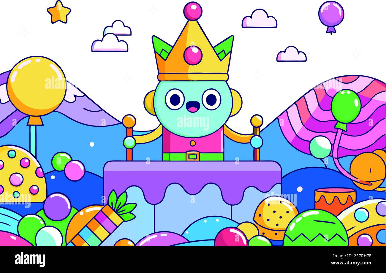 Fantasy cartoon king in a magical candy inspired world full of ...