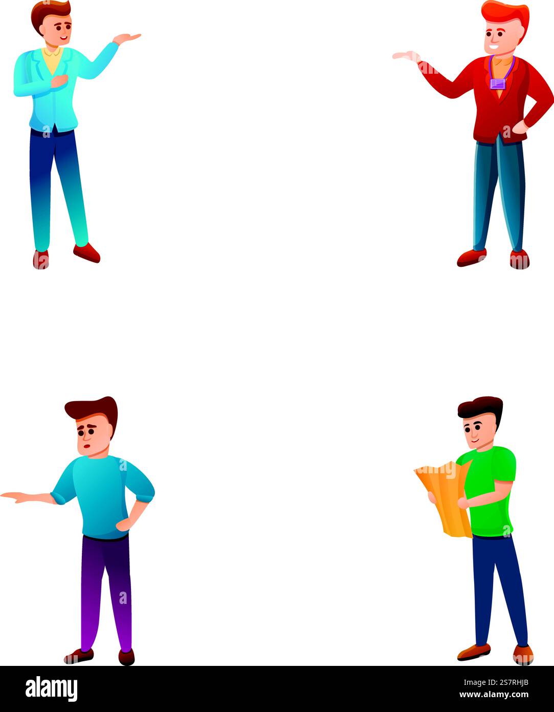 Man traveler icons set cartoon vector. Male character with map and ...