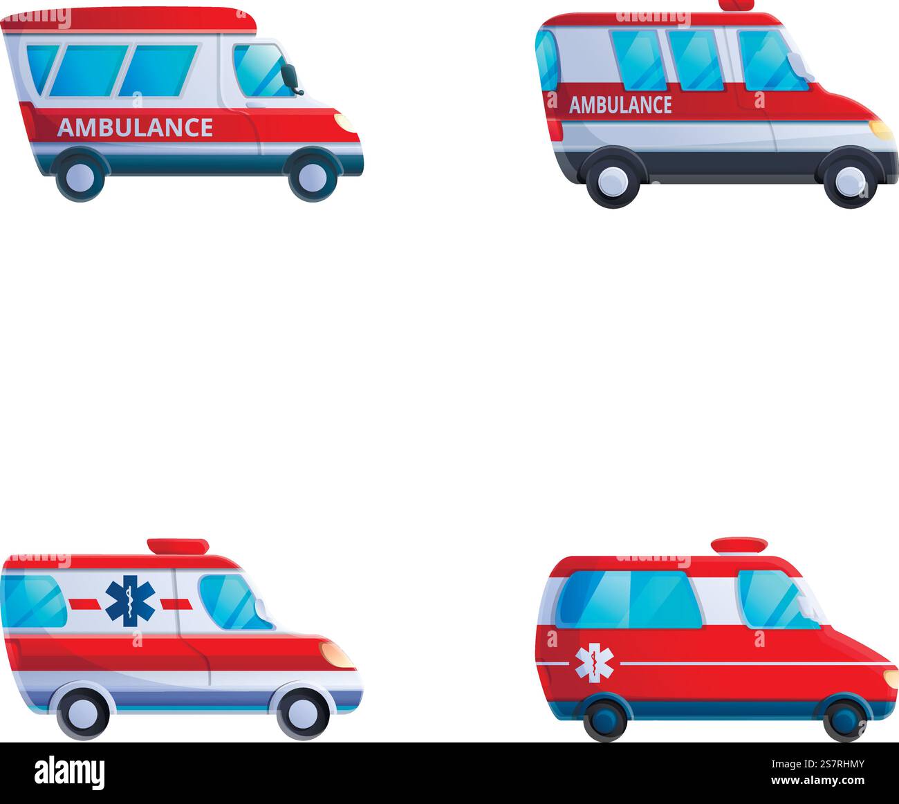 Ambulance car icons set cartoon vector. Emergency vehicle. Medical ...