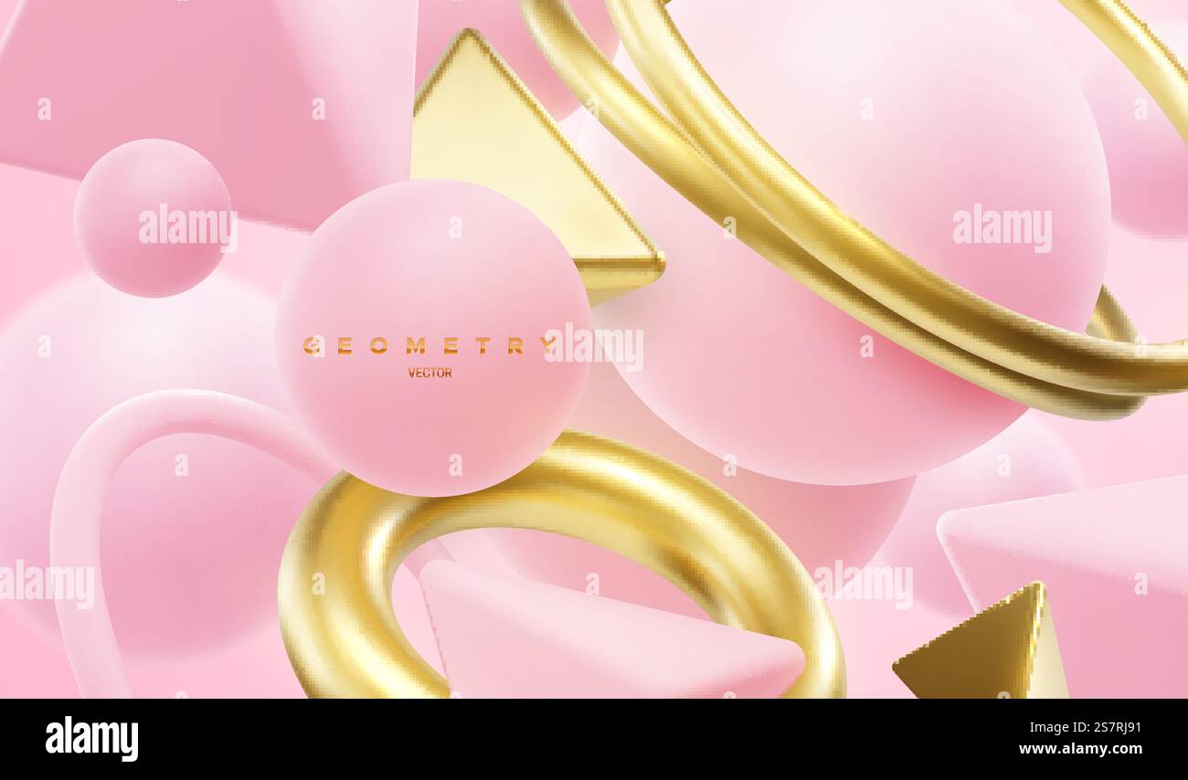 Pink and golden geometric shapes backdrop. Abstract elegant background ...