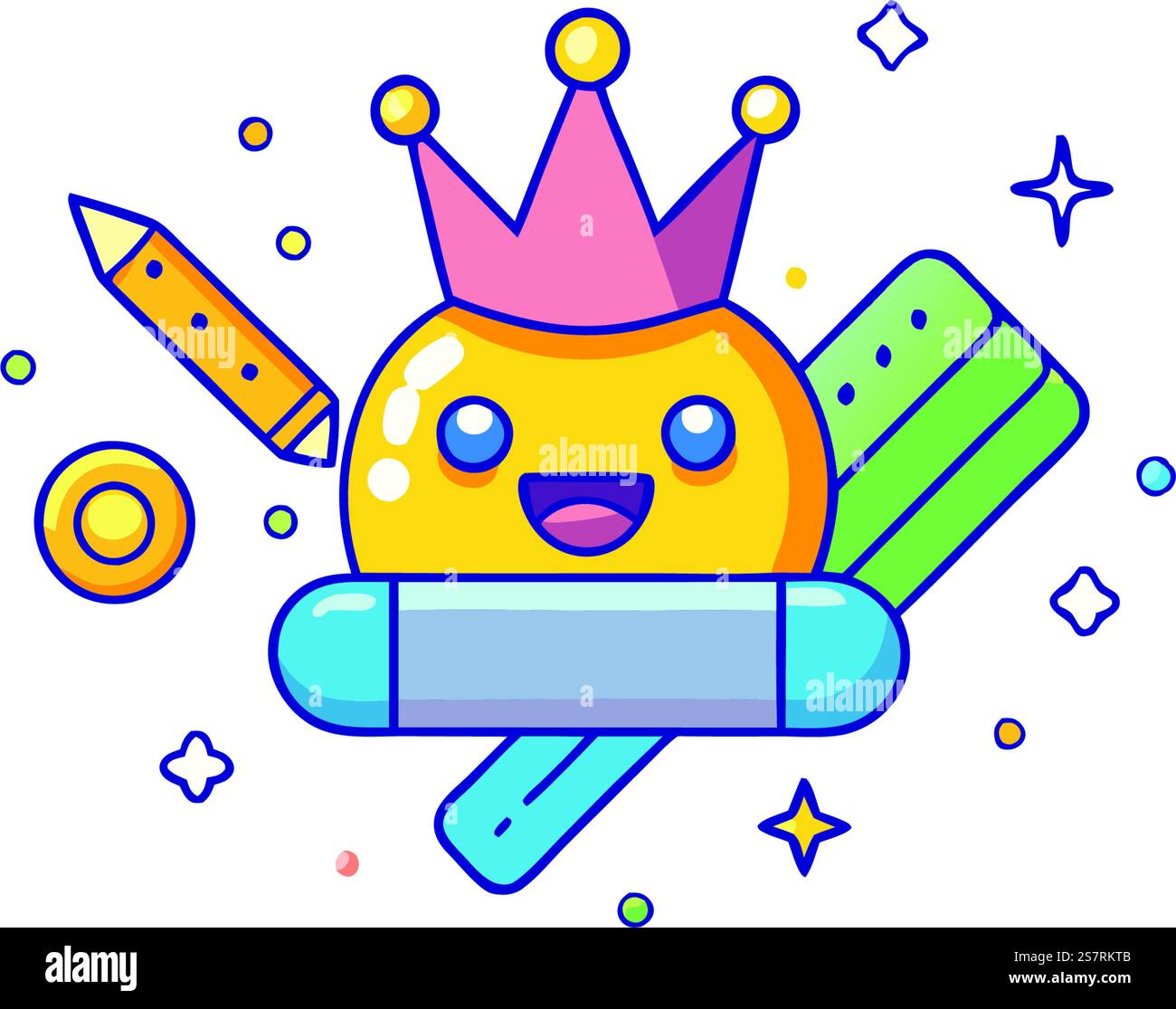 Playful cartoon illustration featuring a vibrant character with crown ...