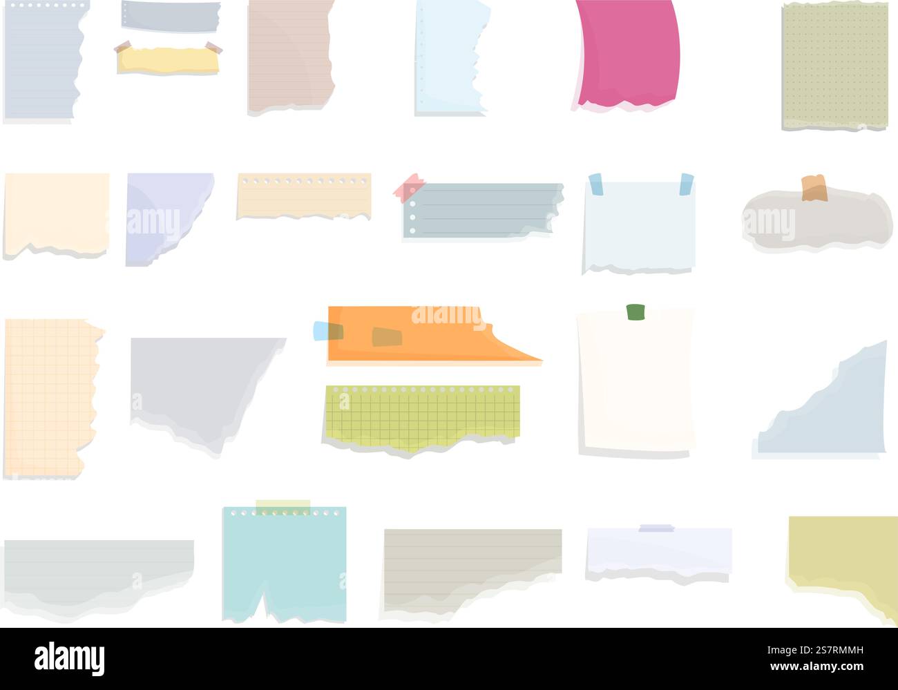 Rip note sheet strip icons set cartoon vector. Torn paper edge. Rip ...