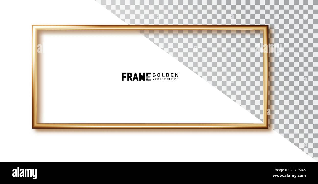 Gold Frame realistic. Horizontal gold metal banner with a place for ...