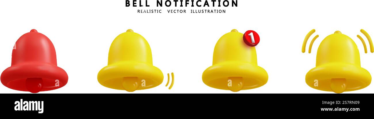 3d Notification bells social media. Vector realistic Message bell icon ...