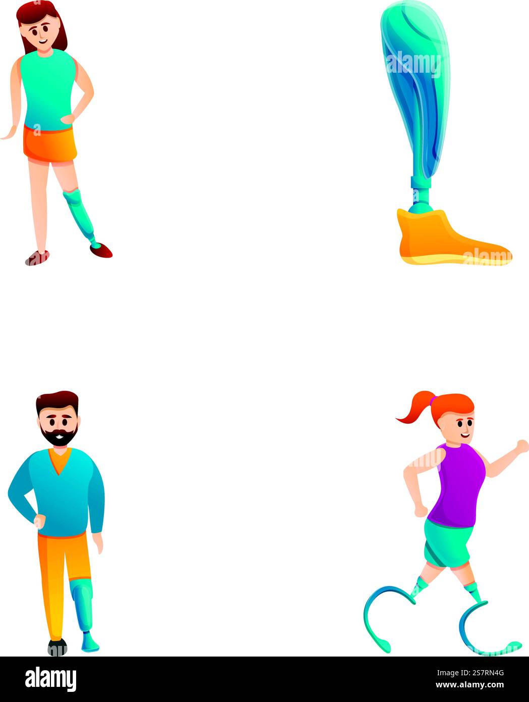 Disability icons set cartoon vector. Human with prosthesis play sport ...