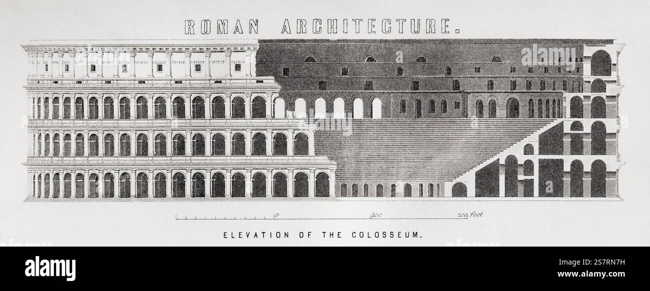 Roman architecture. Elevation of the Colosseum, Rome, Italy. From The ...