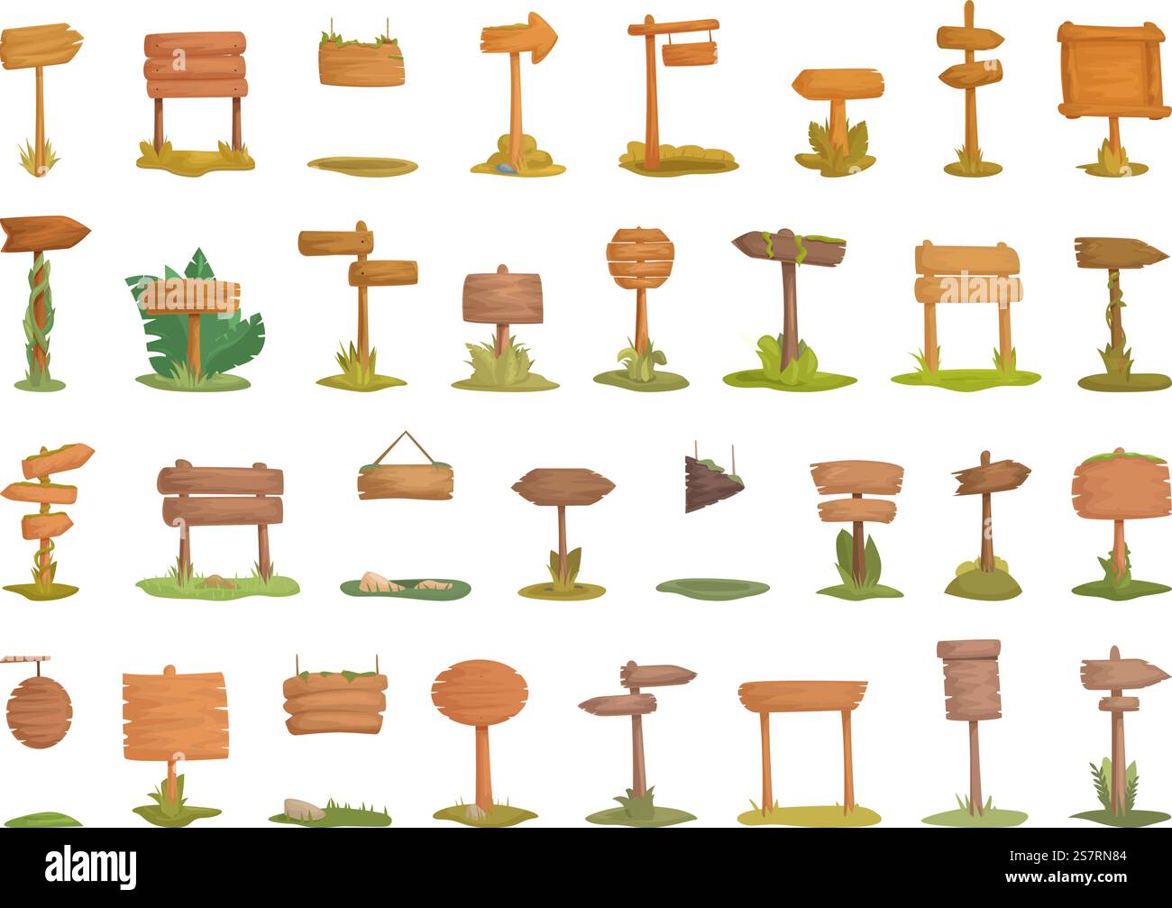 Forest wooden signboard icons set cartoon vector. Wood jungle sign ...