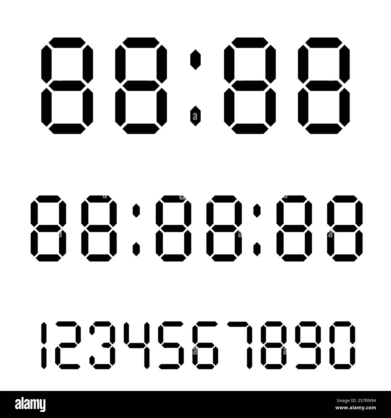 Digital clock. Calculator digital numbers. Alarm clock letters. Numbers ...