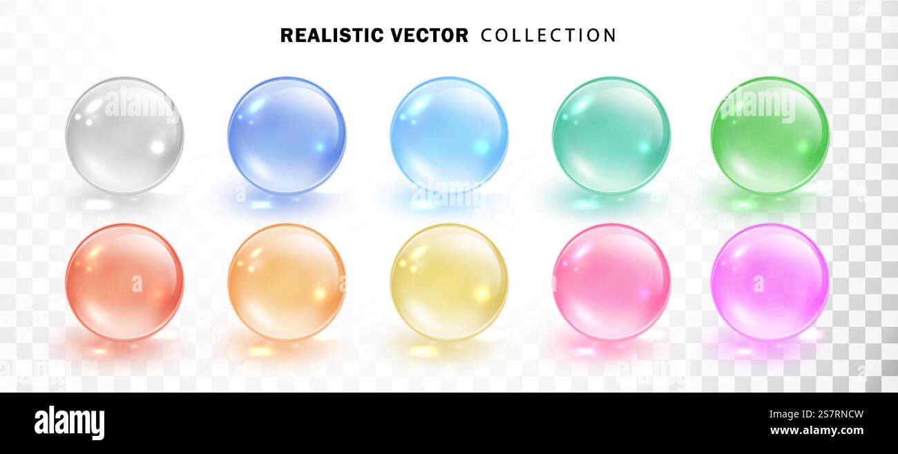 Colorful glass orbs realistic collection. Set of colored spheres set ...
