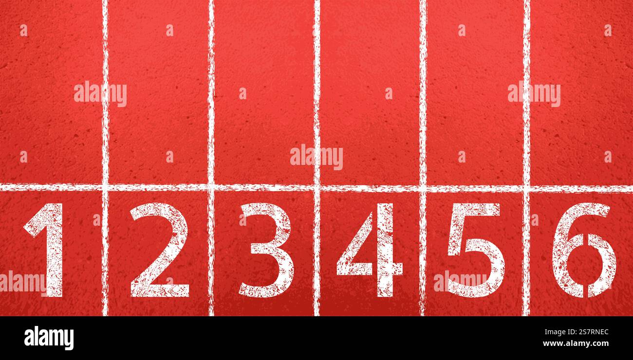 Top view of the starting position of the red rubber surface of the ...