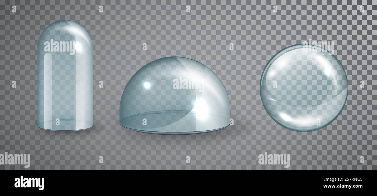 Glass transparent Dome set. Empty glass crystal dome. Realistic 3D ...