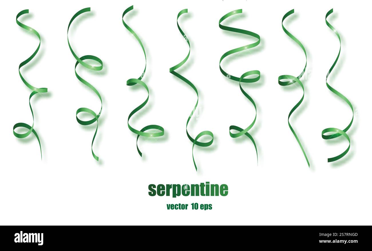 Green curly ribbon serpentine confetti. Green streamers set on ...