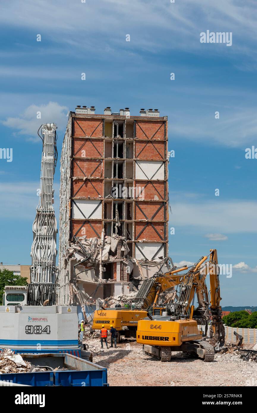 Building deconstruction site. 3 LIEBHERR excavators. The 944, 954, 984 ...