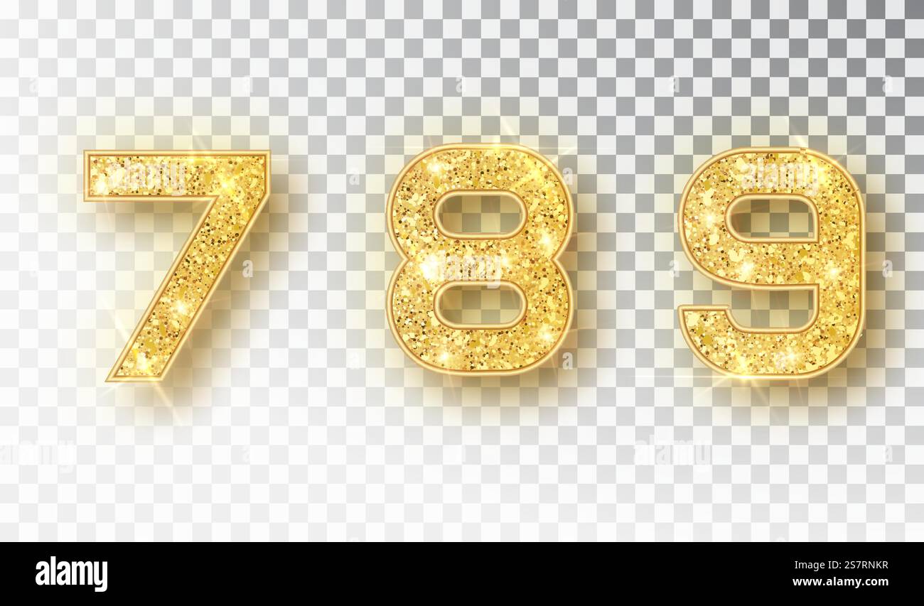 7,8,9 glitter typography design. Gold sparkling Numbers Design of ...
