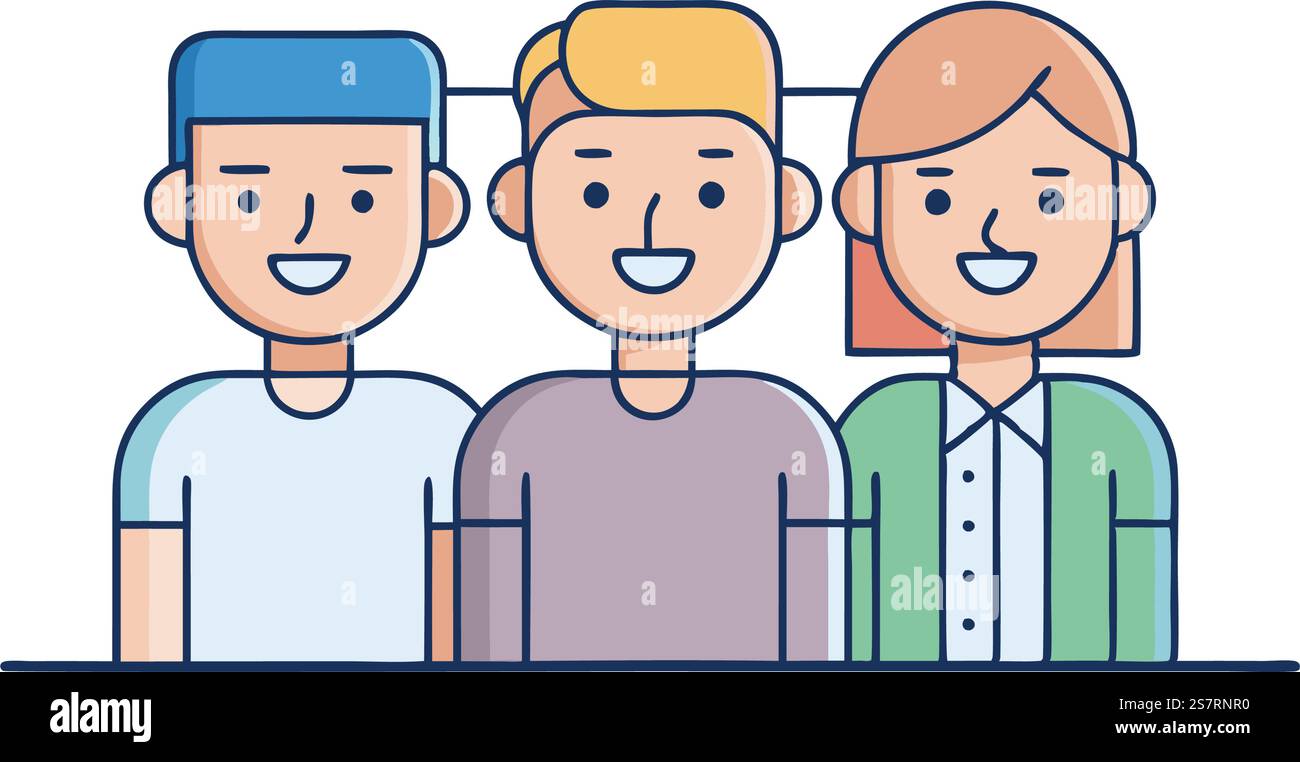 Simple cartoon illustration of three smiling diverse people, showcasing ...